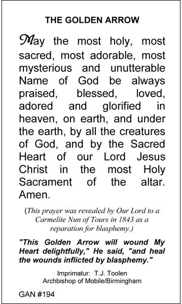 The Golden Arrow Prayer Card – Catholic Shoppe USA